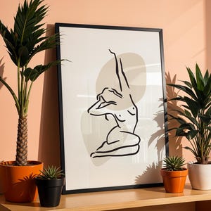 Woman Body Line Art Print, Japandi Beige & Black (digital Download) - Etsy