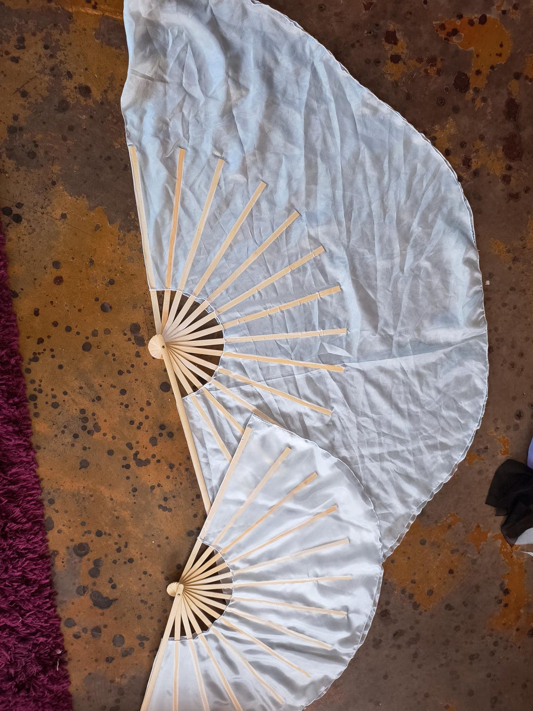 Half Moon Silk Wide Flutter Fan(s) 25" Long 50" Wide, Large 15" Staves ...