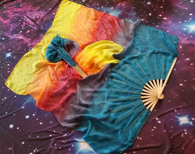 Silk Veil Fans Pair, Saturn Colorway Custom Made, Hand Dyed by ...
