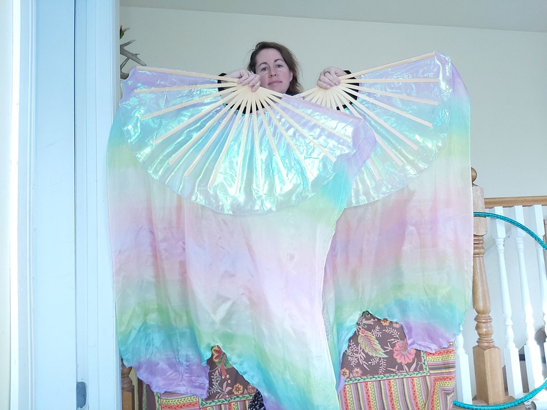 Large Silk Fans Pair MIDI 15" Staves Big and Flowy CUSTOM Made up to 2 ...