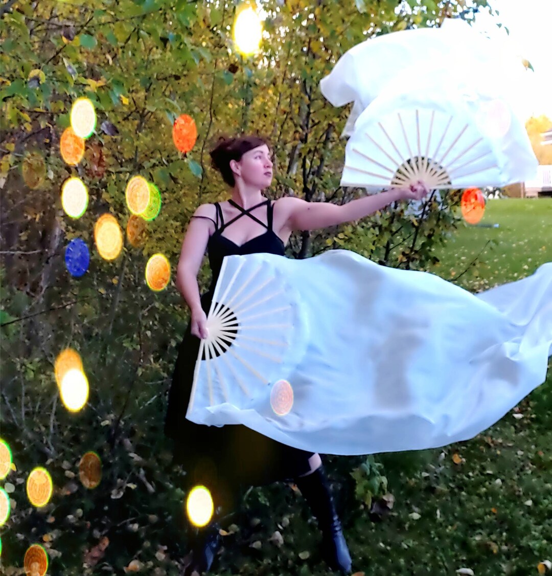 White Silk Flow Fans, Veil Fans, Right & Left Hand Pair - Natural White ...