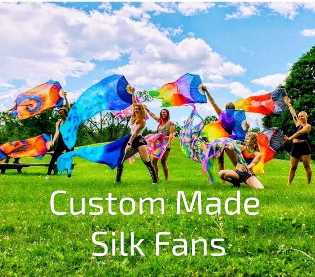 Silk Veil Fans Pair CUSTOM Design Hand Made on Standard Bamboo Staves ...