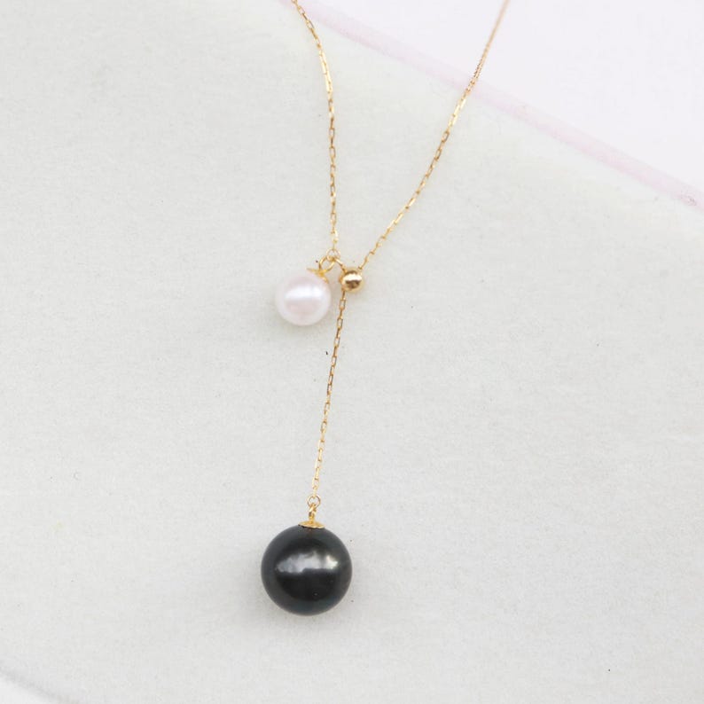 18K Solid Gold Tahitian & Akoya Pearl Pendant Necklace | Moissanite ...