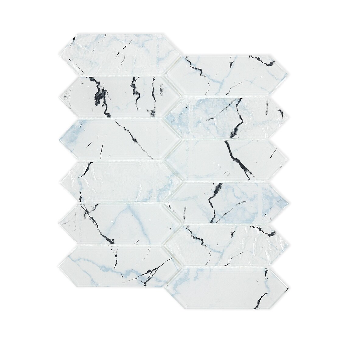 Glossy White Glass Tile: Picket Shape With Black Marble Veins - Etsy