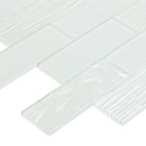 Clear White Textured Glass Subway Tile – 2x6 Glossy Mosaic for Kitchen ...
