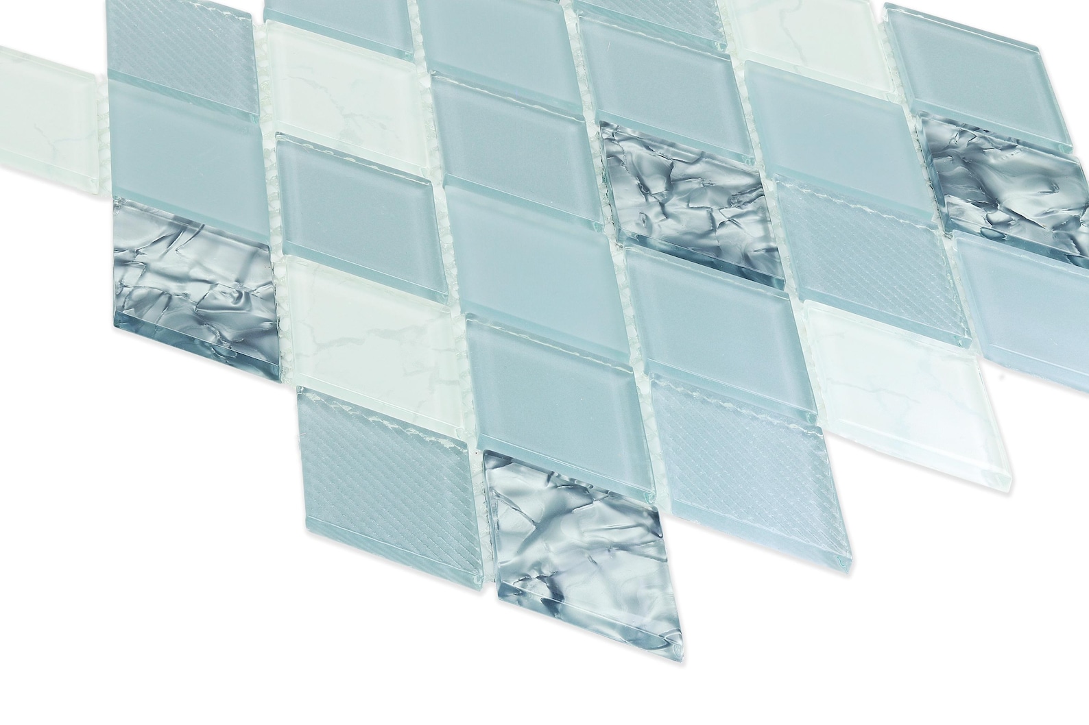Icy Blue-gray Diamond Glass Tile – Mixed Texture Mosaic for Kitchen ...