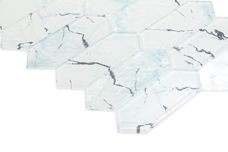 Picket Marble Look Glass Tile, 8 Mm Thick, Glass Tile, Backsplash ...