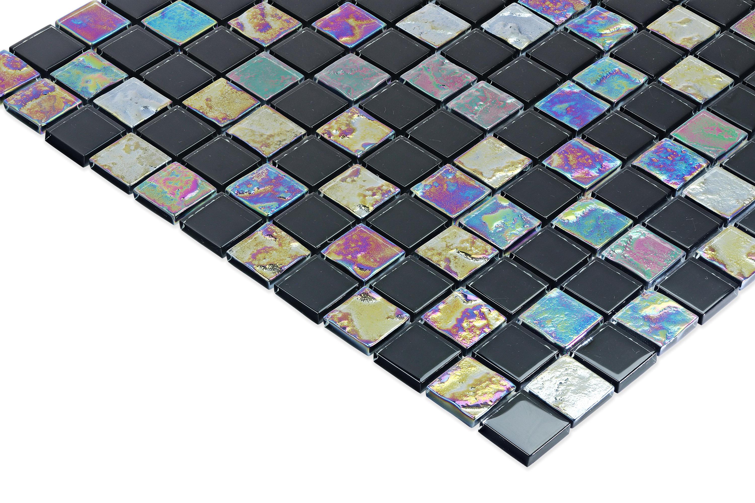 Black Iridescent Mosaic Glass Tile: 1" X 1" Polished Finish - Etsy