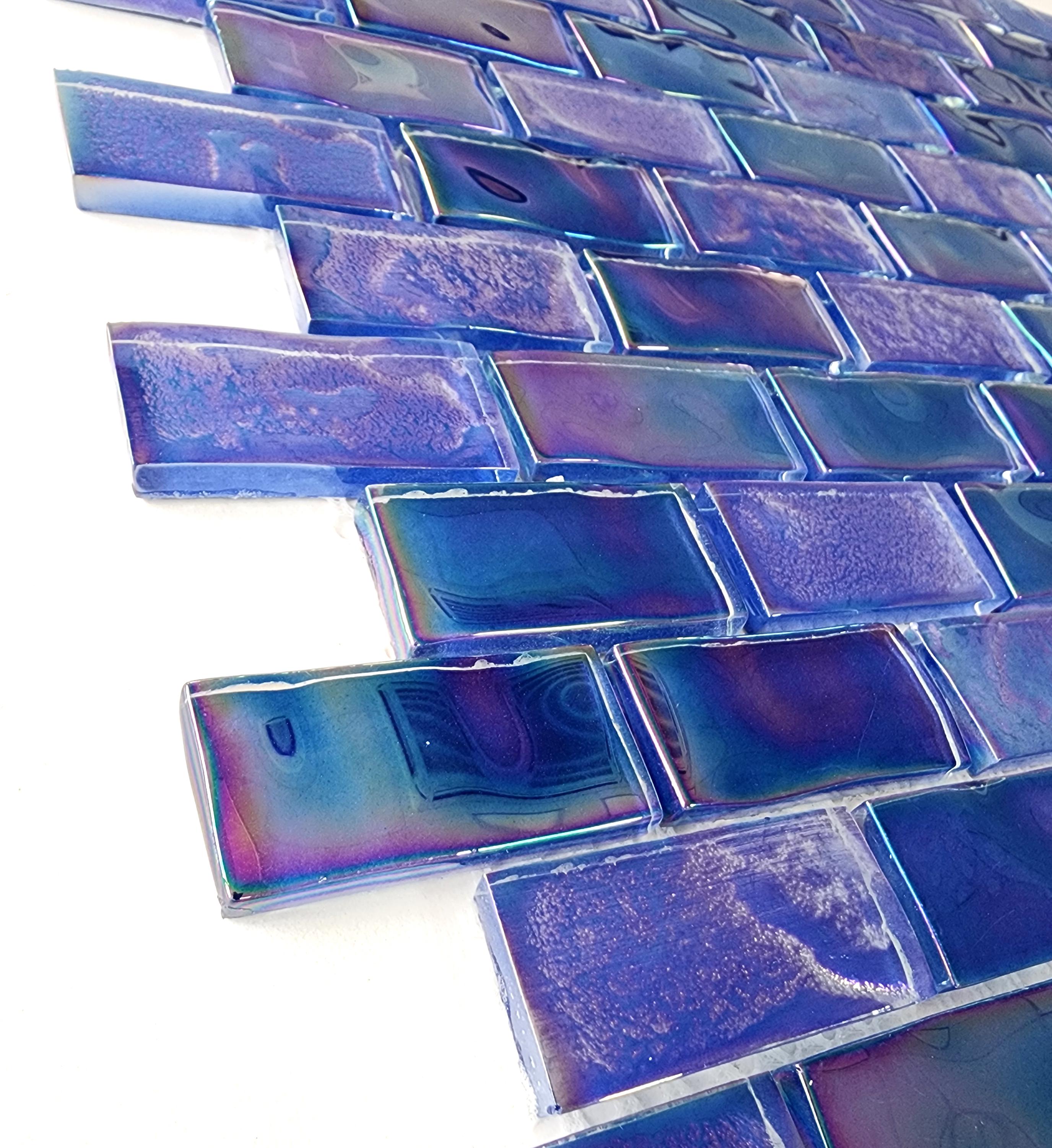 Cobalt Blue Iridescent Glass Tile: Shimmering Mosaic Backsplash - Etsy
