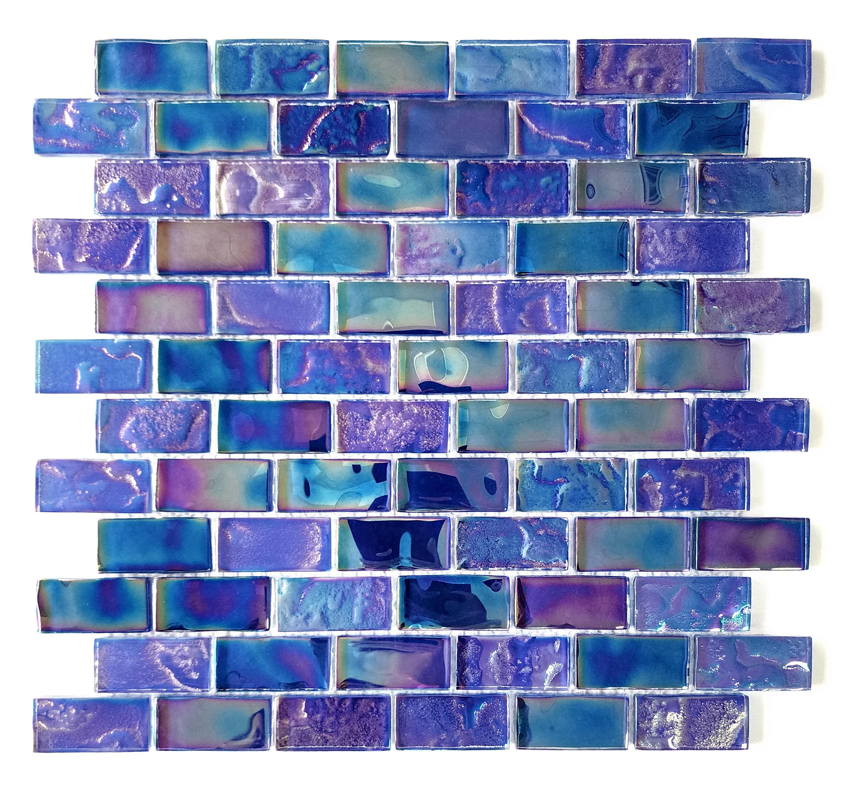 Cobalt Blue Iridescent Glass Tile: Shimmering Mosaic Backsplash - Etsy