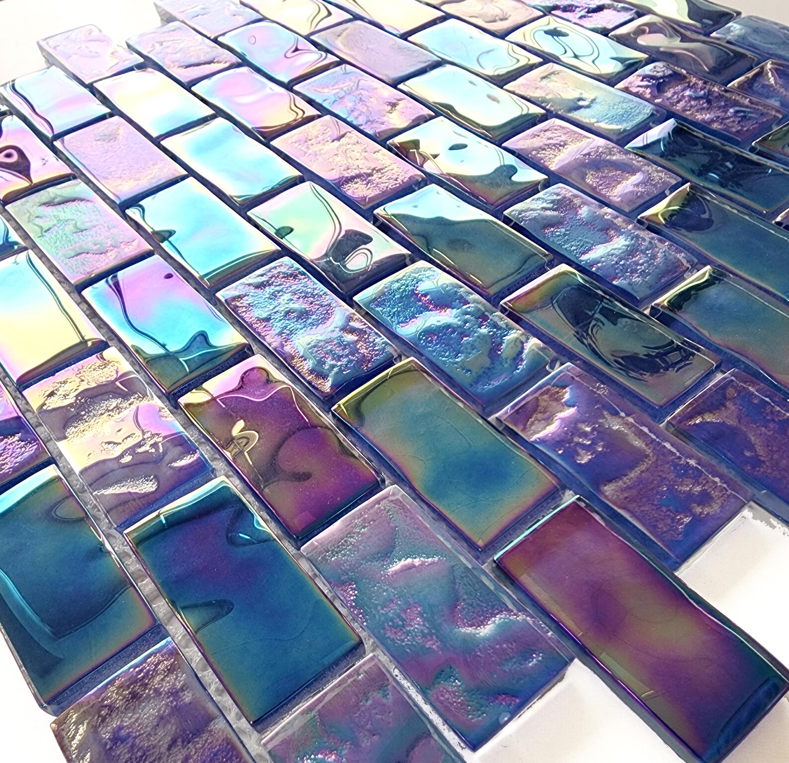 Cobalt Blue Iridescent Glass Tile: Shimmering Mosaic Backsplash - Etsy