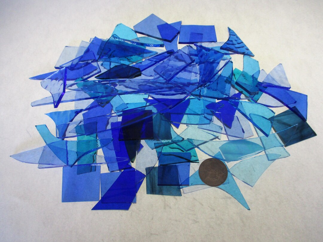 Blue Translucent Scrap Mixed Texture Glass Offcuts Suitable for Mosaics ...