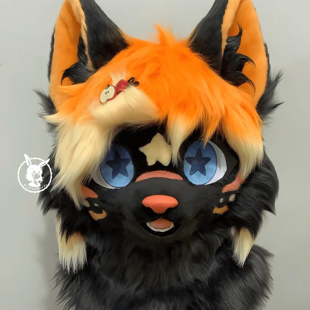 Orange Furred Black Cat Fursuit Head,cosplay Kenomo Furhead,theme Party ...
