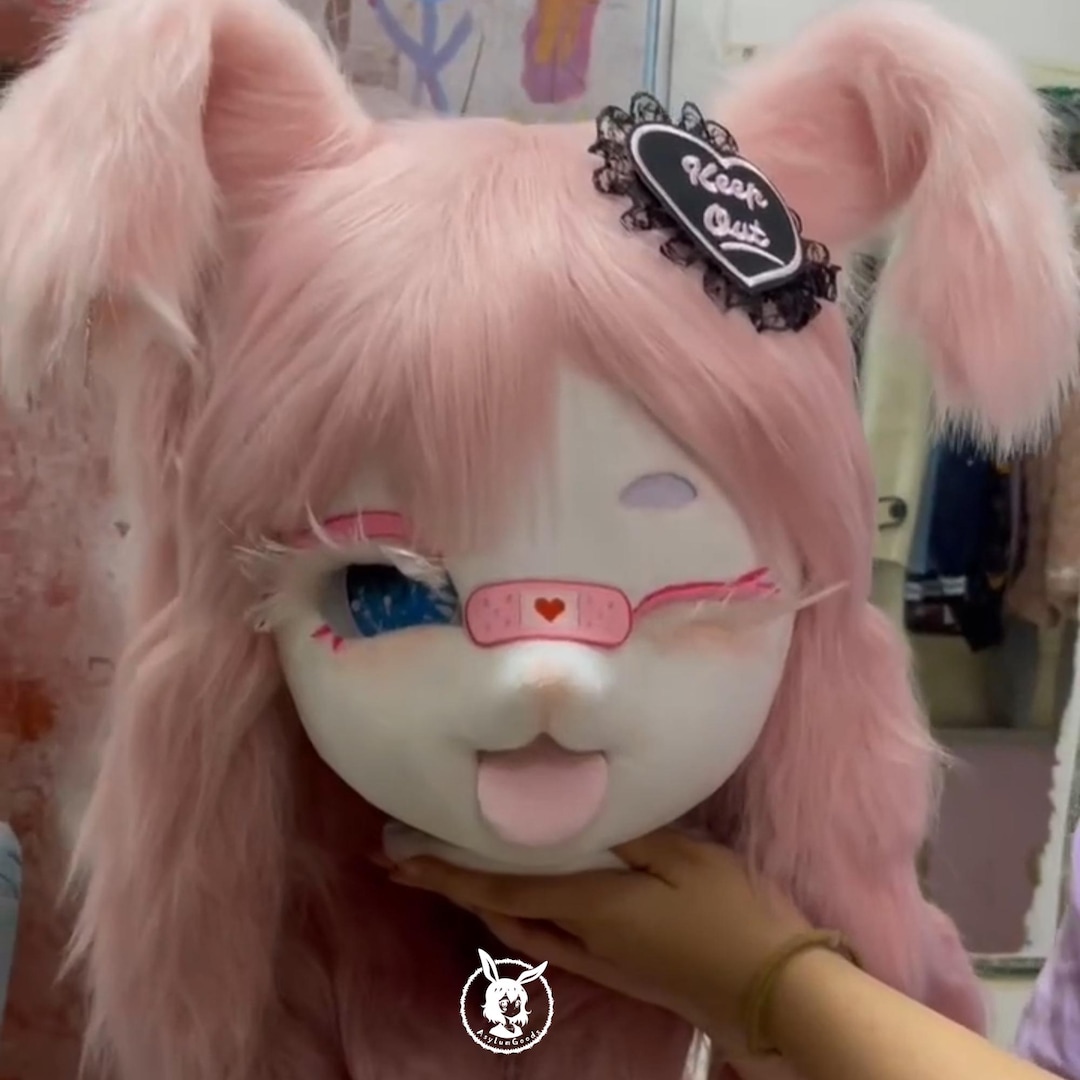 Pink Goth Bunny Lady Fursuit Head, Cosplay Kigurumi Furhead, Kenomo ...