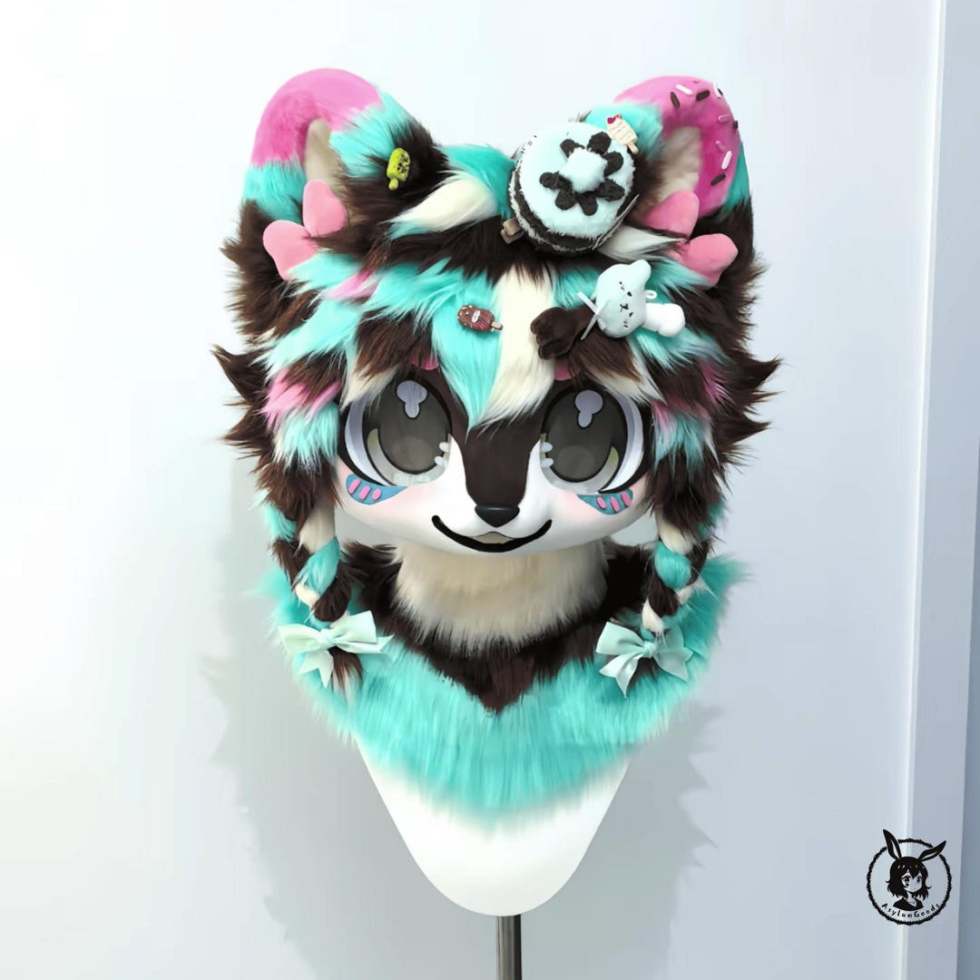 Colorful Candy Cat Fursuit Head,cosplay Kenomo Fursuit Head,theme Party ...
