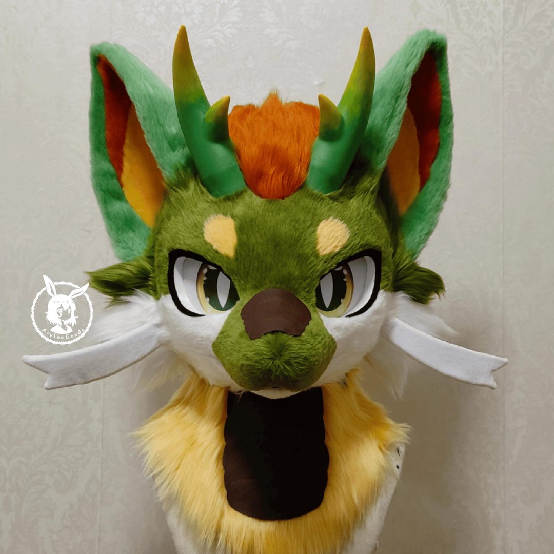 Green Forest Dragon Fursuit Head,cosplay Kenomo Furhead,theme Party ...