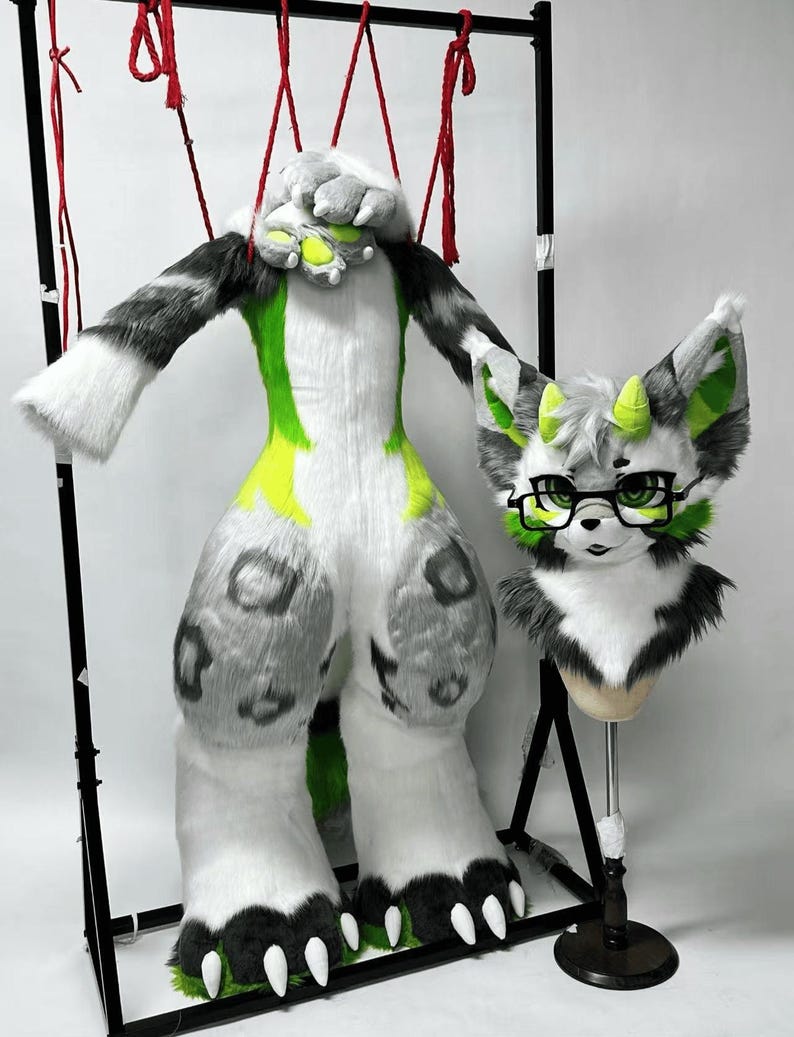 Green-striped Dragon Full Body Suit,cosplay Kenomo Furhead,theme Party ...