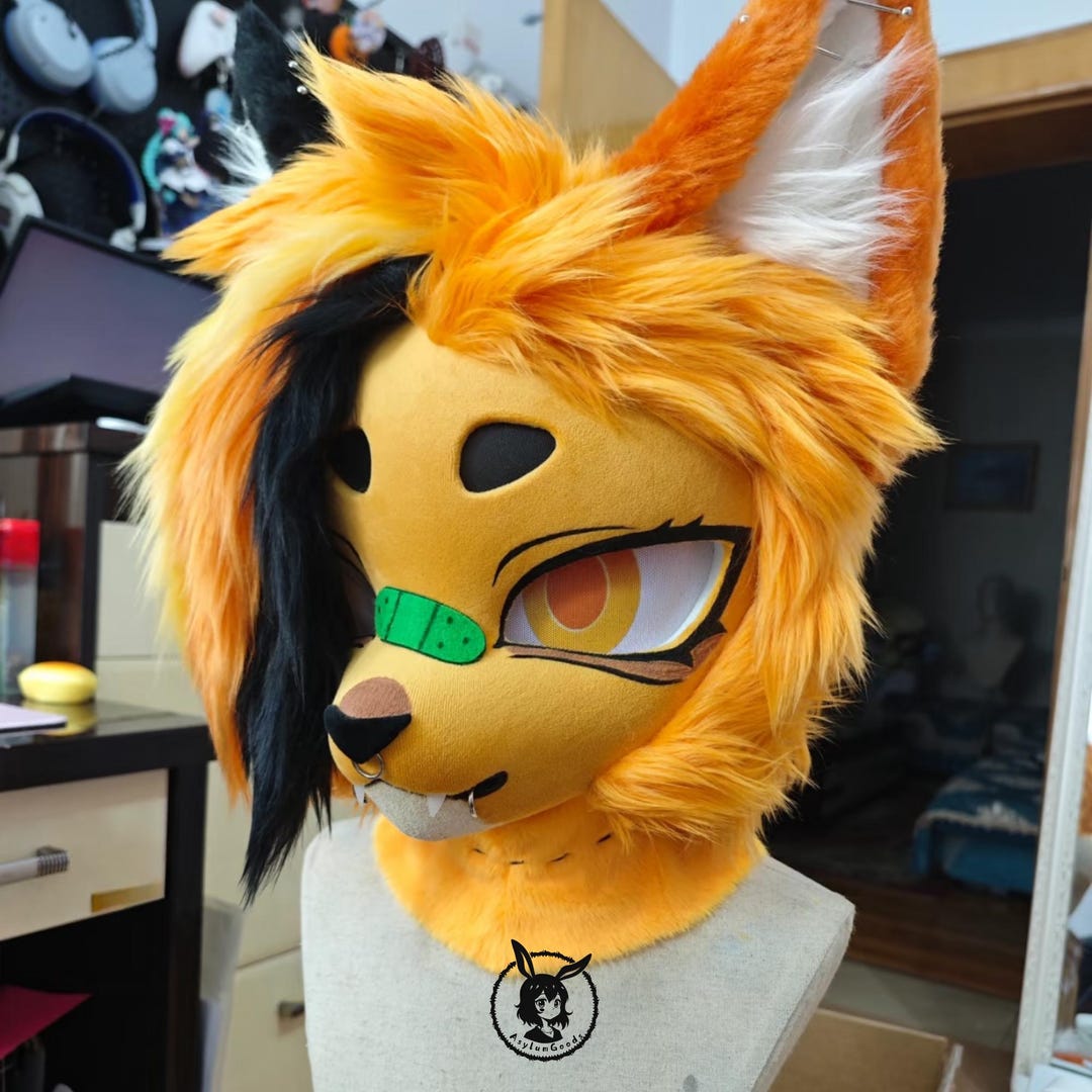 Yellow Goth Fox Lady Fursuit Head,cosplay Kigurumi Furhead,kenomo Theme ...