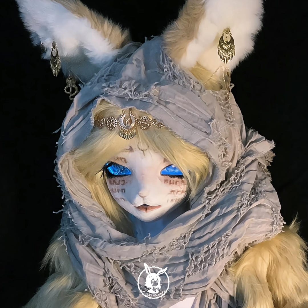 Desert Rabbit With Glowing Eyes Fursuit Head,cosplay Kigurumi Furhead ...