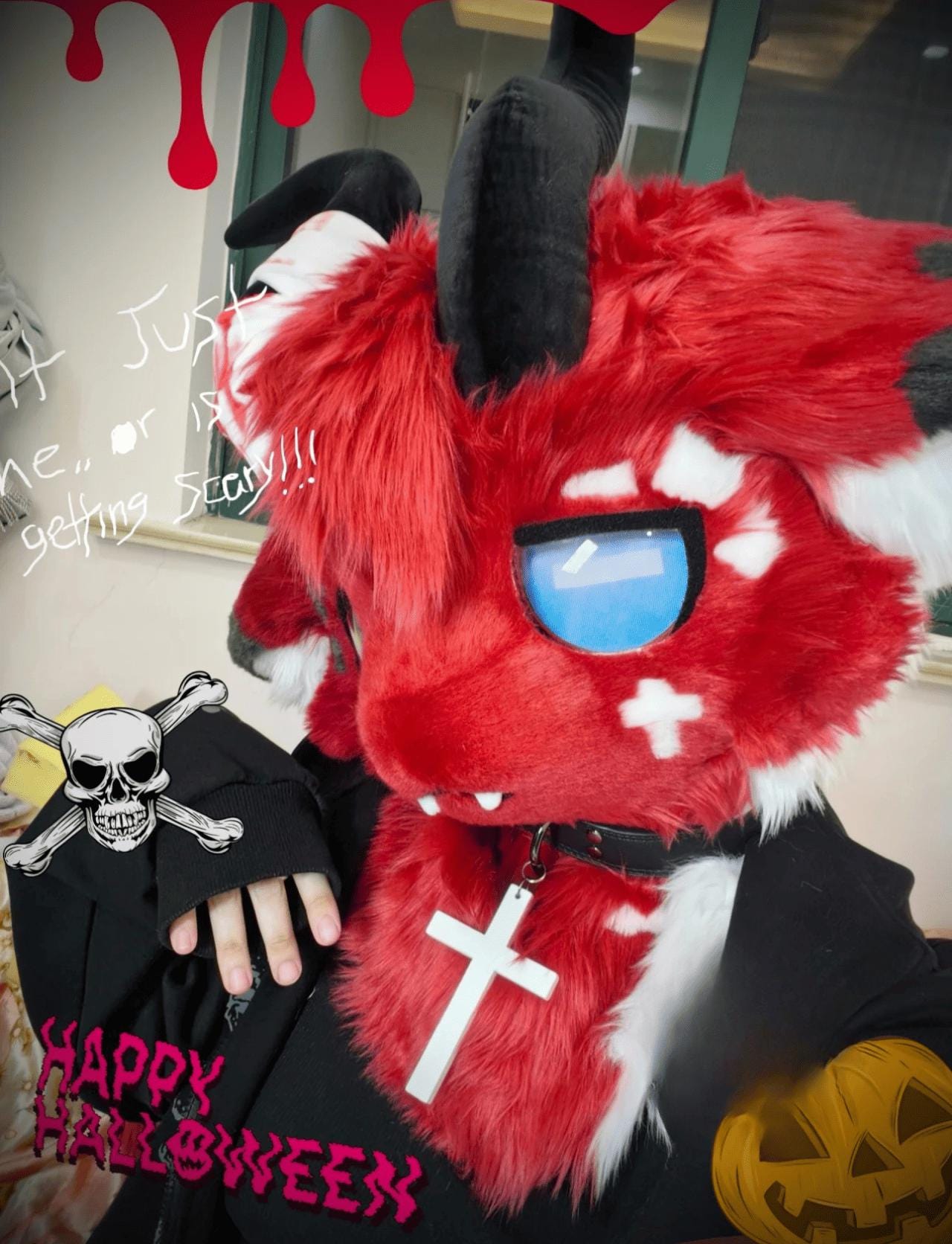 Nightmare Crimson Fox Fursuit Head,cosplay Kenomo Furhead,theme Party ...