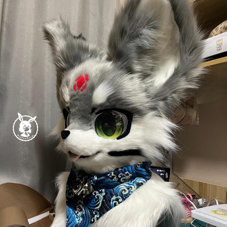 Cute Gray Puppy Fursuit Head,cosplay Kenomo Furhead,theme Party,furry ...