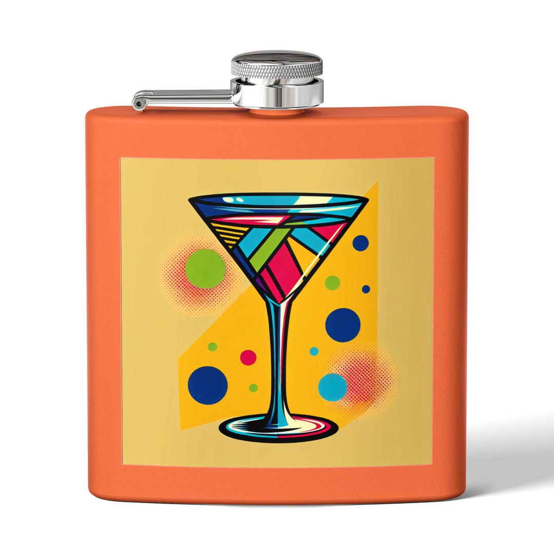 Pop Art Martini Glass Sleek Stainless Steel Flask - Modern Cocktail ...
