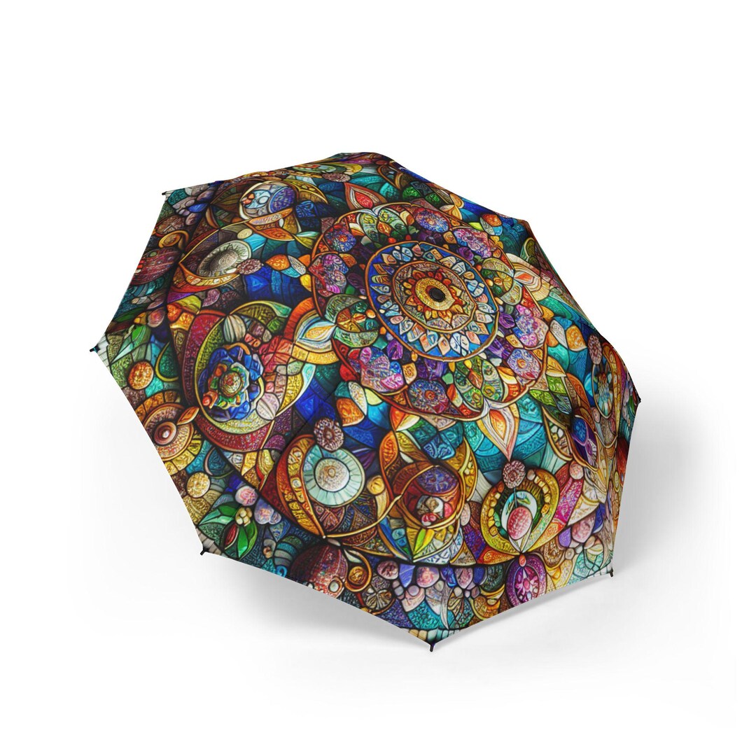 Stained Glass Mandala Umbrella - Semi-automatic Foldable Design for ...