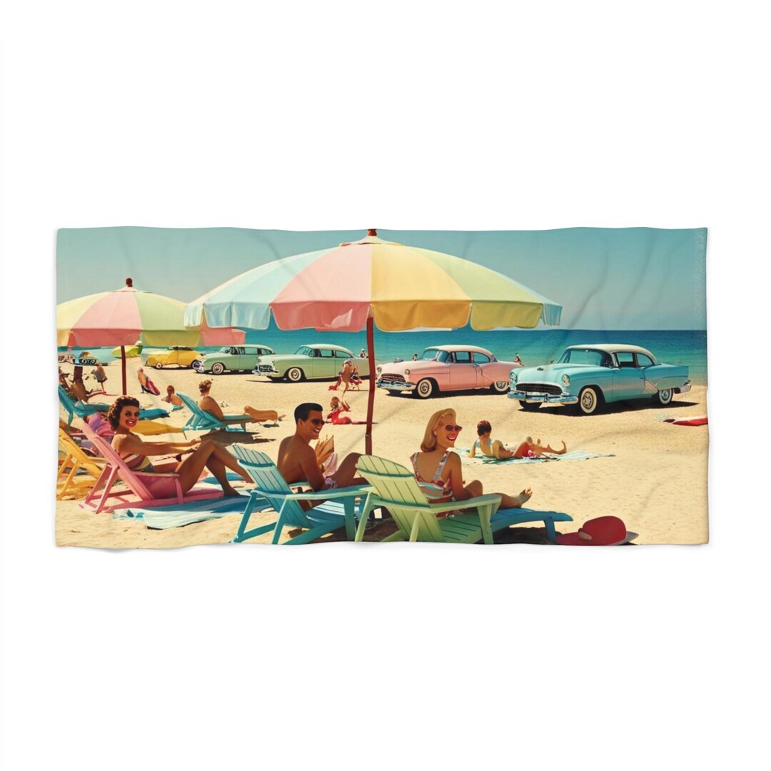 Vintage Beach Scene Beach Towel - Etsy