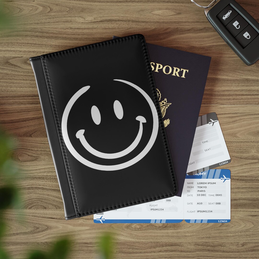 Black With White Smiley Face Passport Cover - Etsy
