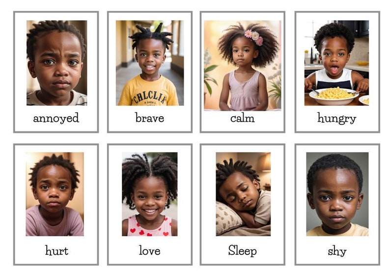 Emotion Flashcards for Toddlers: Diverse Feelings, Montessori Learning ...