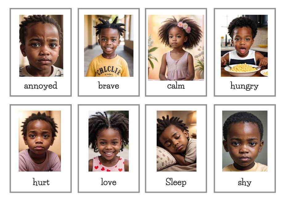 Emotion Flashcards for Toddlers: Diverse Feelings, Montessori Learning ...