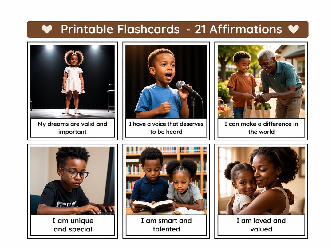 21 Encouraging Affirmation Cards for Children, Motivational Flashcards ...