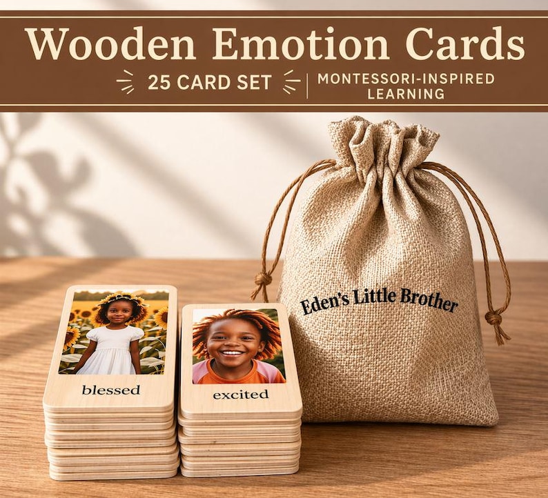 25 Wooden Emotion Flashcards for Toddlers | Montessori-inspired ...