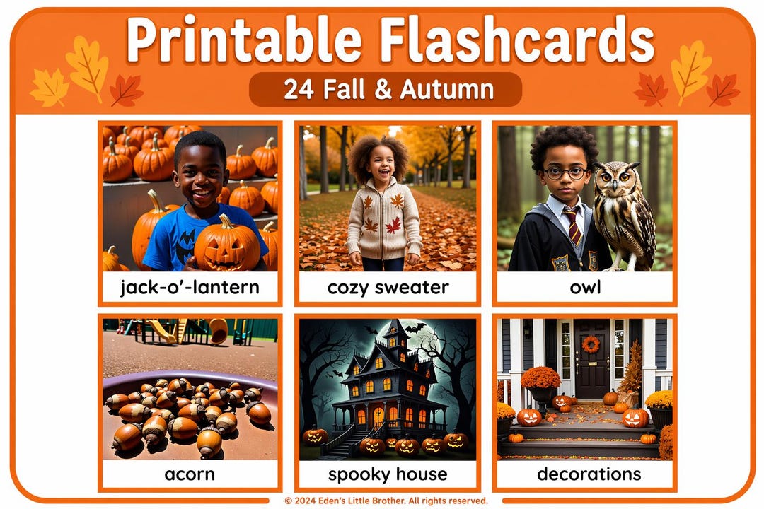 Fall & Halloween Flashcards for Toddlers: Montessori Learning ...