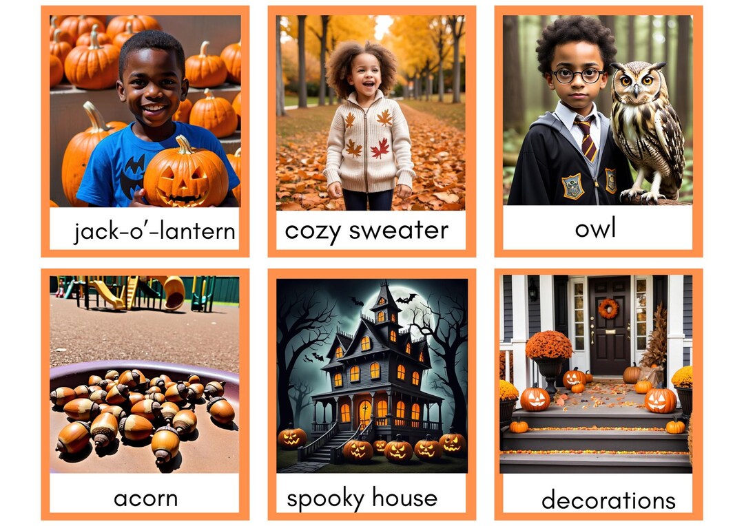 Fall & Halloween Flashcards for Toddlers: Montessori Learning ...