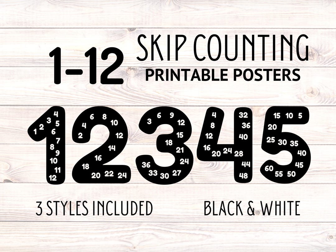 Skip Counting Multiplication Posters Black and White Printable ...