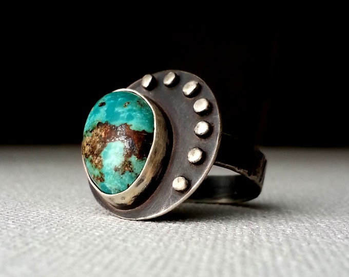 Oxidized Silver and Turquoise Statement Ring, Natural Turquoise Jewelry ...