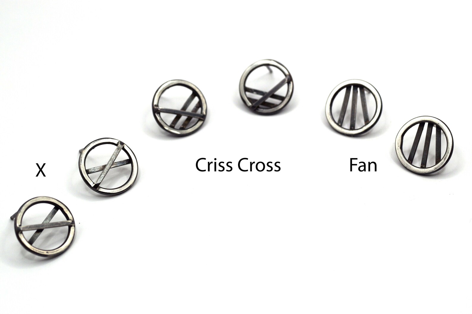 Perimeter Stud Earrings, Sterling Silver Posts, Oxidized Metalsmith ...