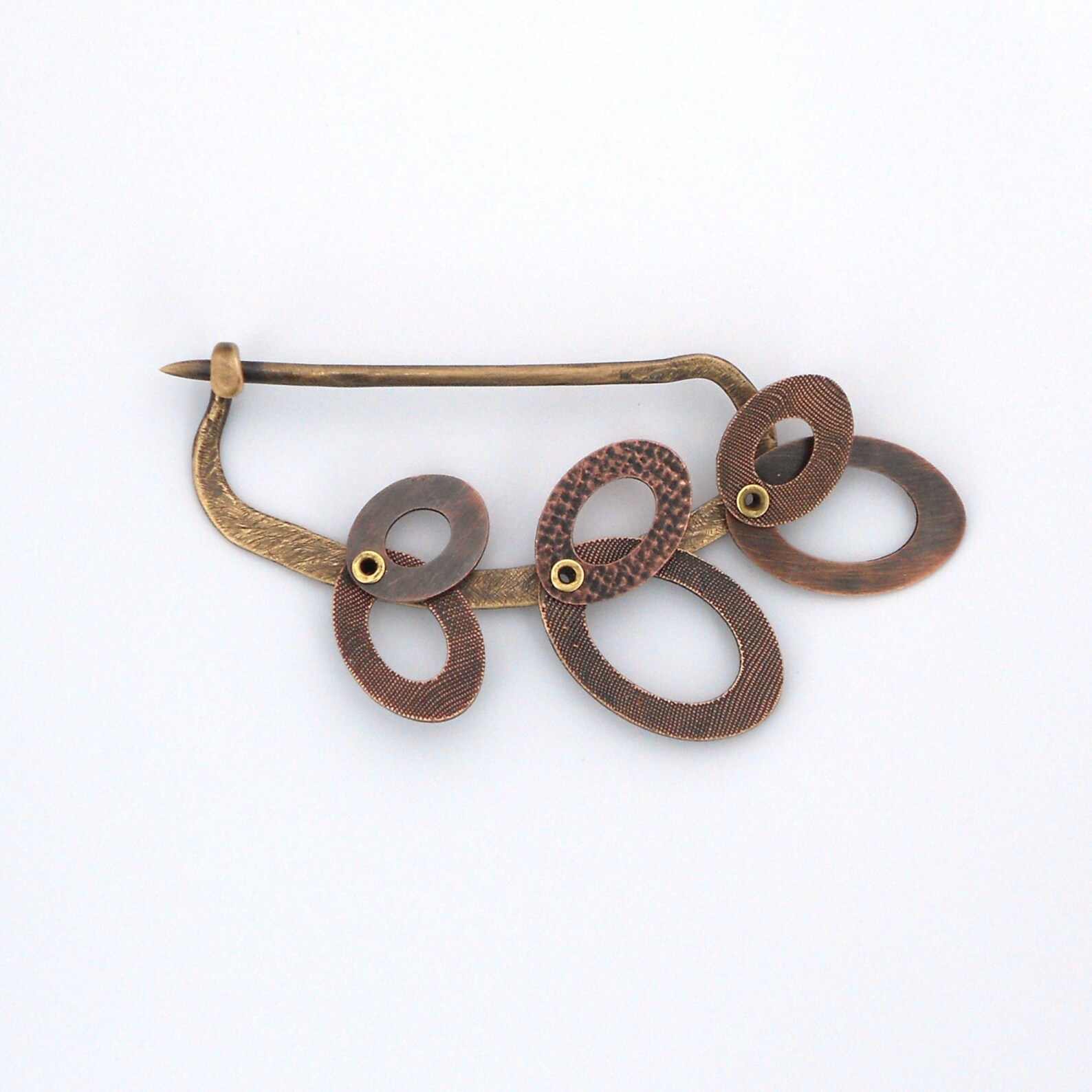 Copper and Brass Brooch With Working Brass Rivets Handmade - Etsy