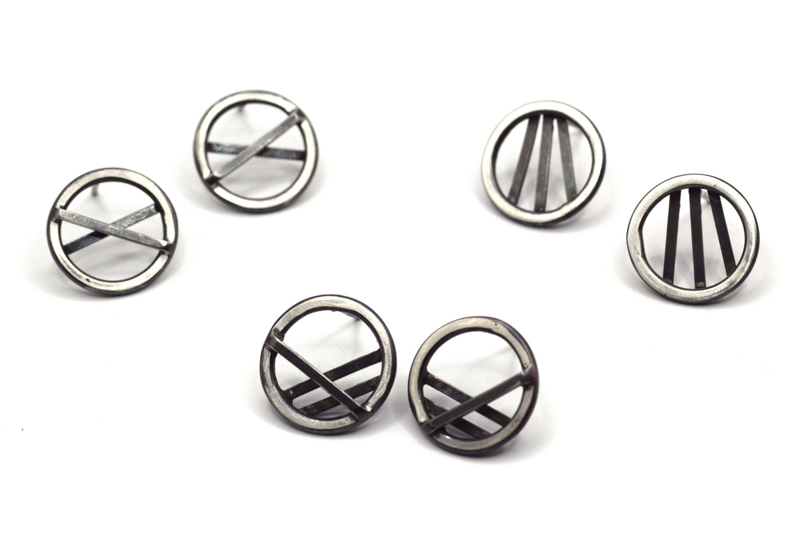 Perimeter Stud Earrings, Sterling Silver Posts, Oxidized Metalsmith ...