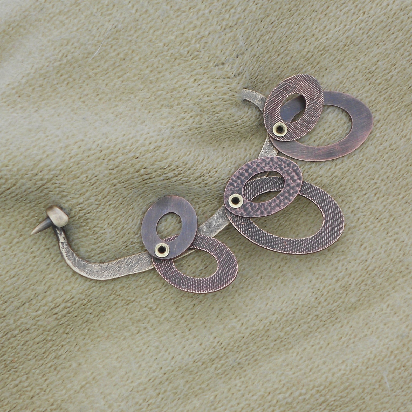 Copper and Brass Brooch With Working Brass Rivets Handmade - Etsy