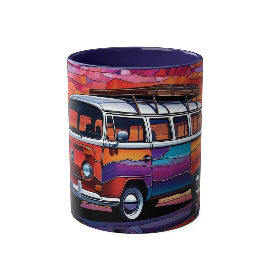 Retro VW Camper Van Mug - Colorful Sunset Adventure Mug - Vintage Van ...