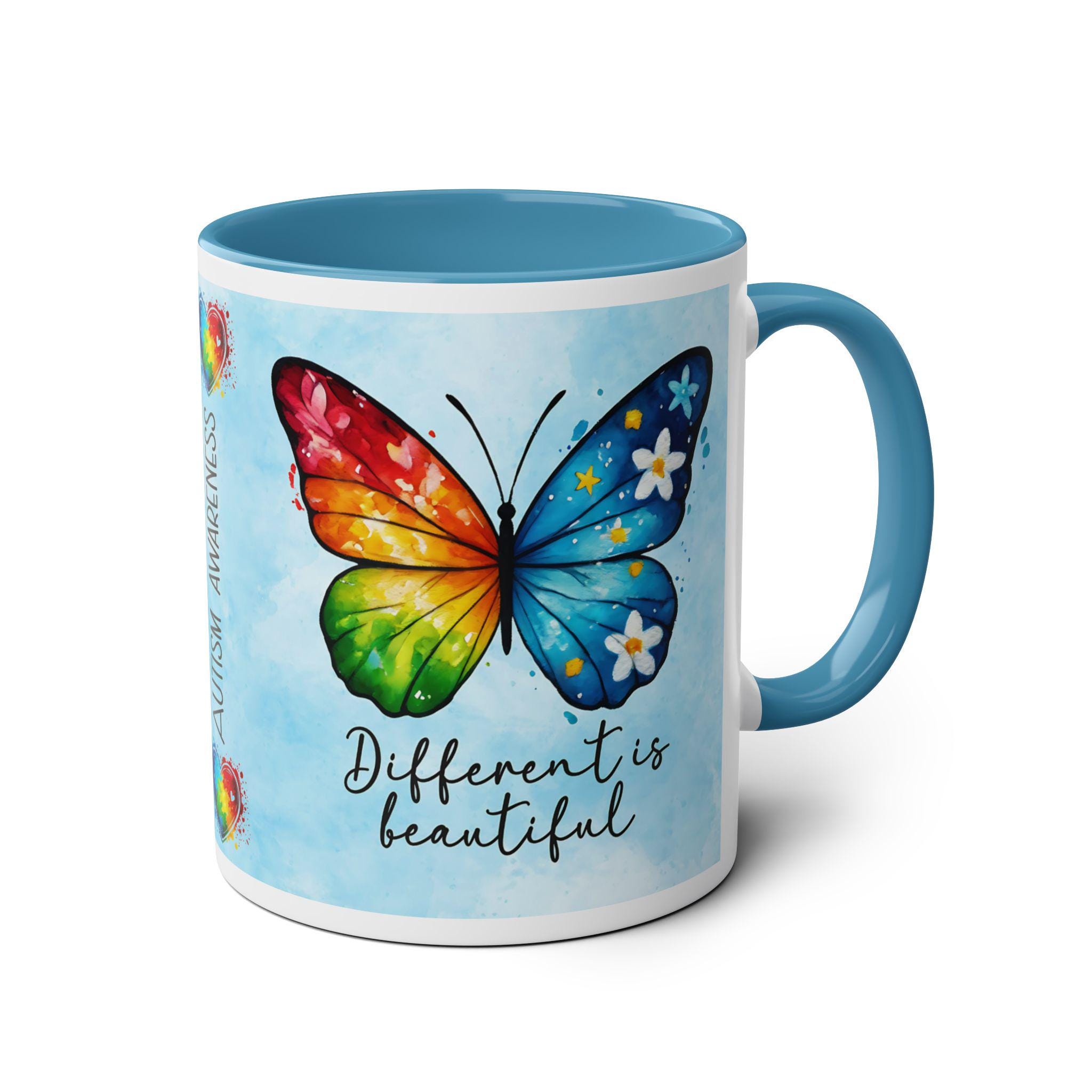 Autism Awareness Butterfly Mug With Colorful Design, different is ...