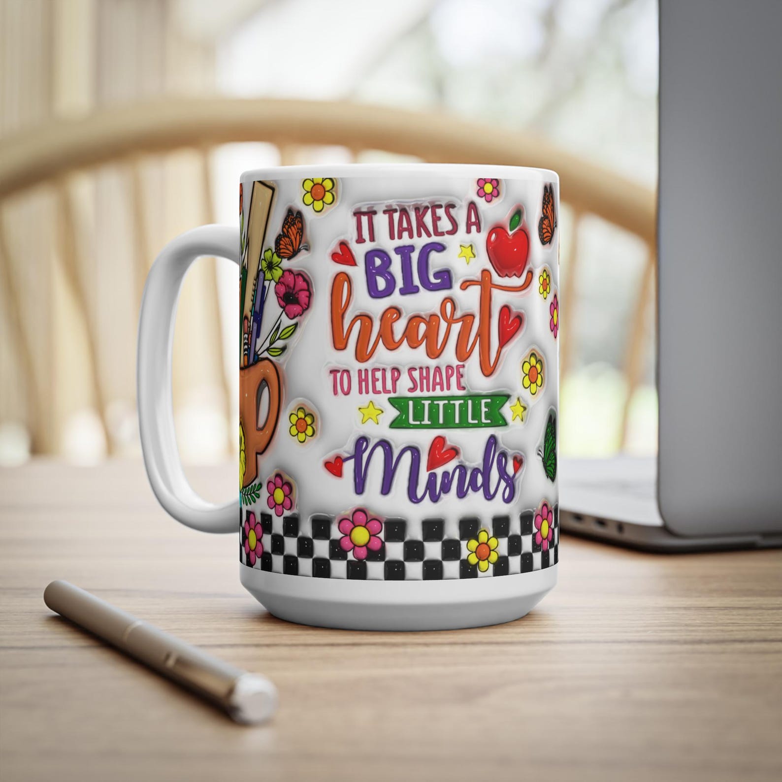 It Takes a Big Heart to Teach Mug - Vibrant Teacher Coffee Mug ...