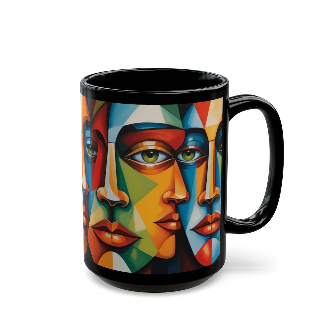 Colorful Abstract Faces Mug - Bold Geometric Art Mug - Vibrant ...