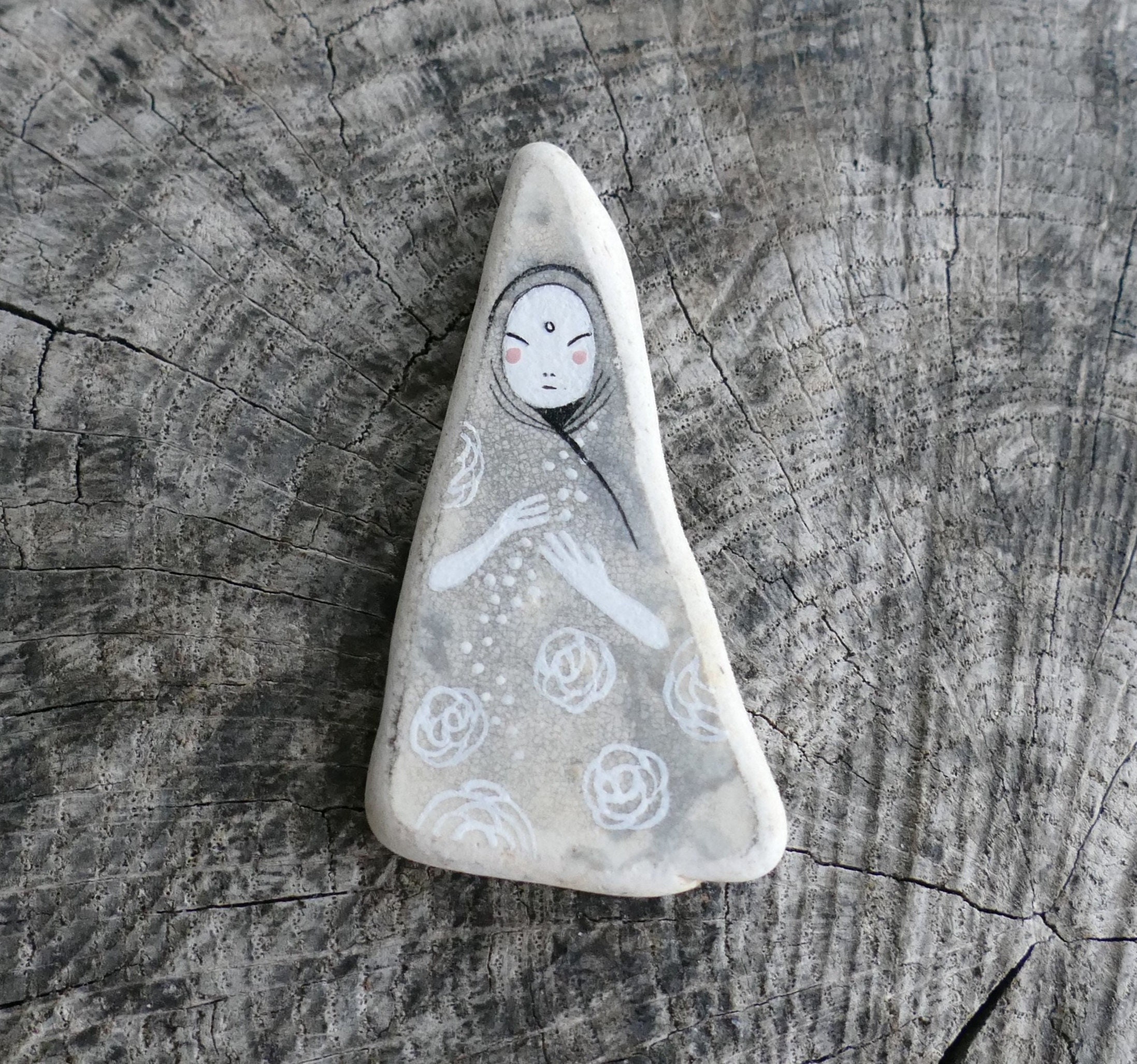 Large Blue Gray Beach Pottery Kanzeon Bodhisattva (kuan Yin, the ...