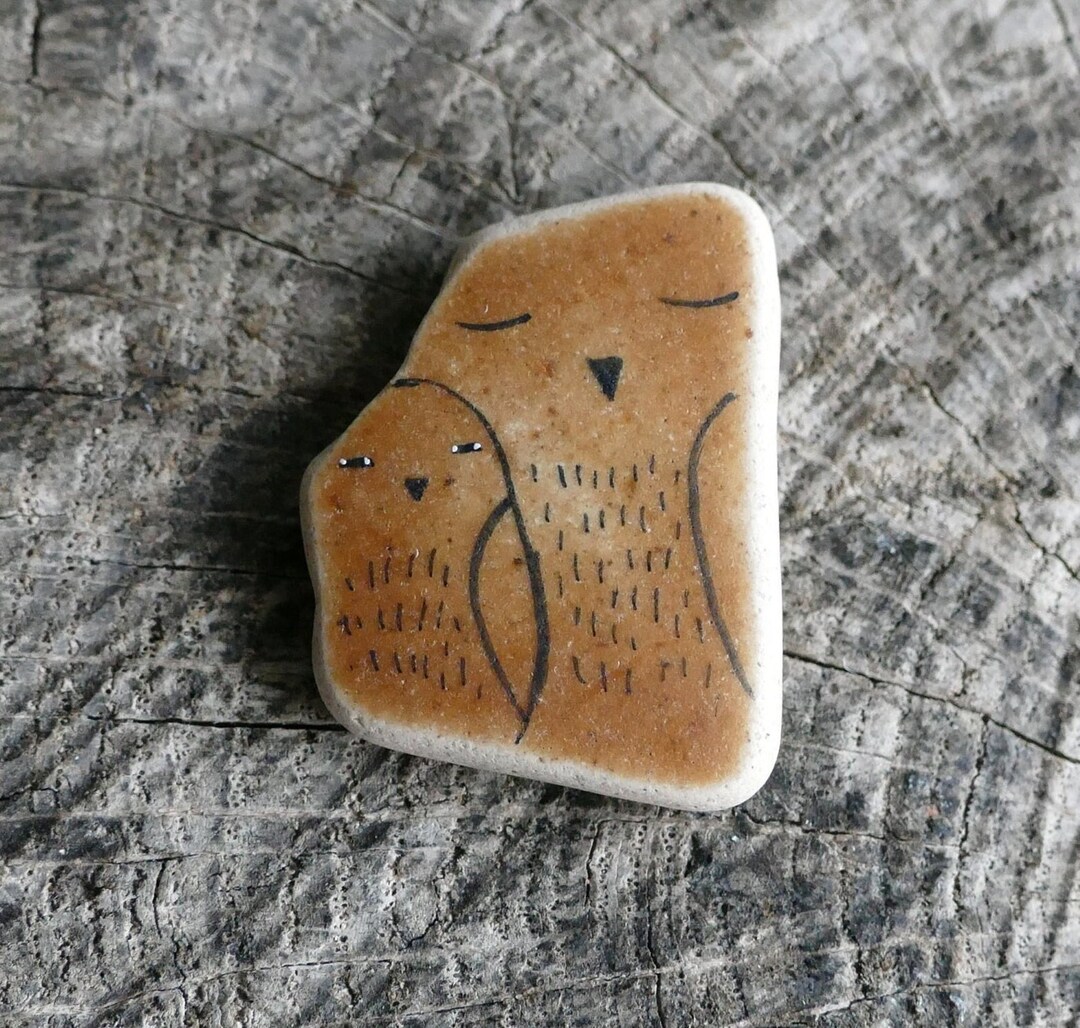 Brown Healing Shard, Beach Pottery Owls, Mama & Baby Owl - Etsy