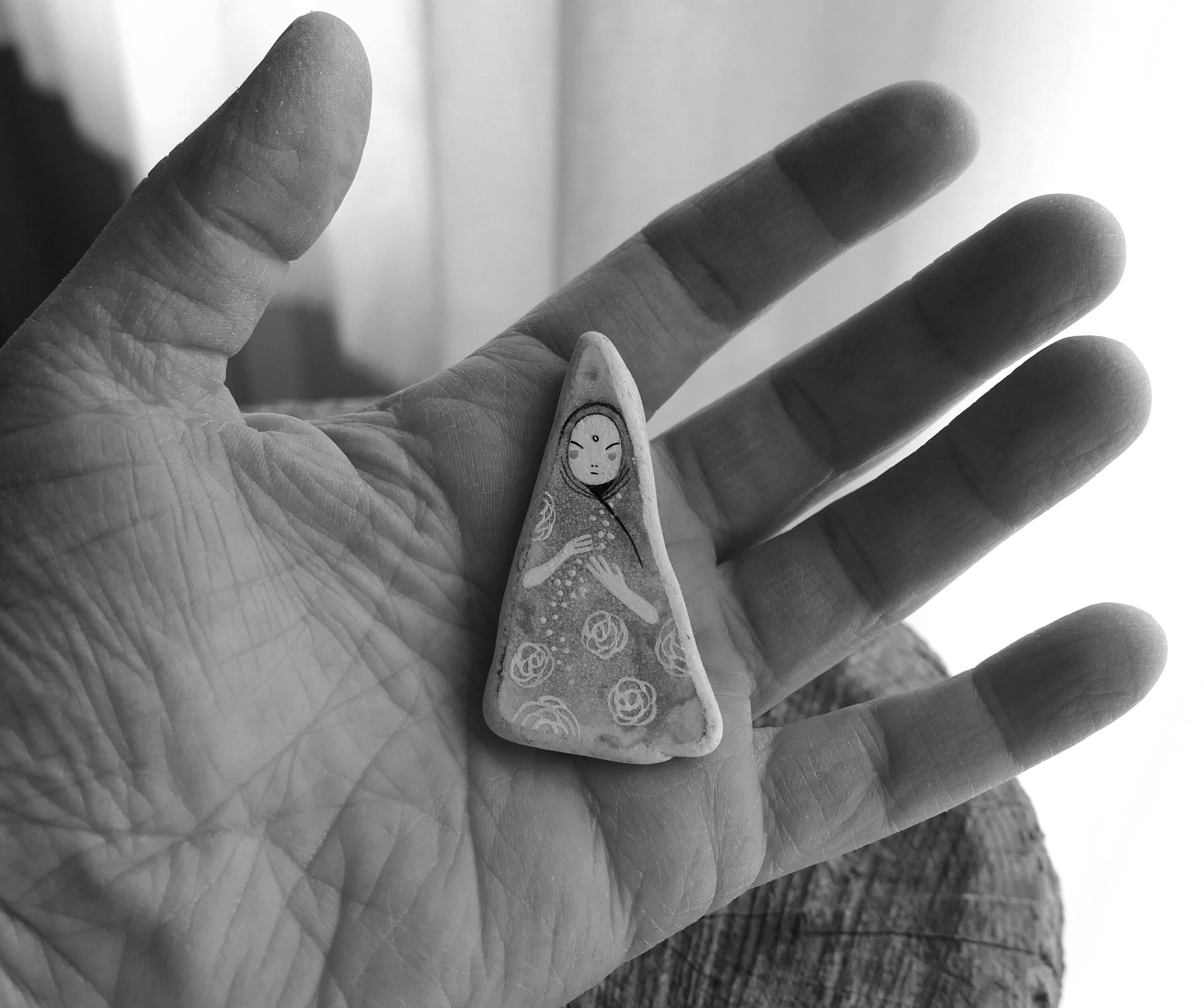Large Blue Gray Beach Pottery Kanzeon Bodhisattva (kuan Yin, the ...