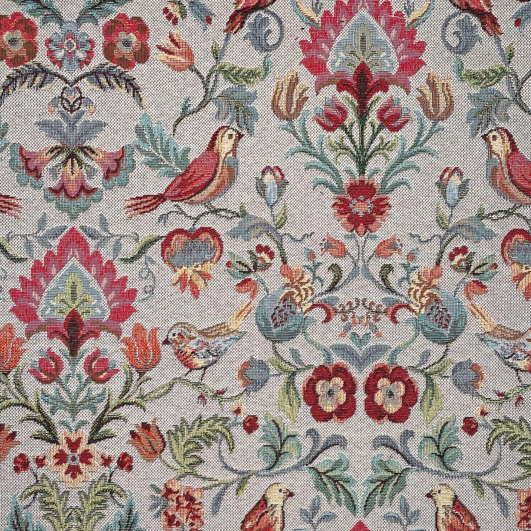 Upholstery Fabric William Silver Grey Bird & Floral Design Luxury ...
