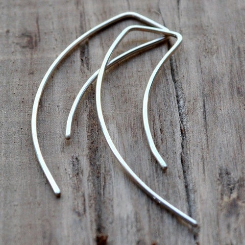 Curved Sterling Silver Threader Earrings Everyday Wear Eco | Etsy